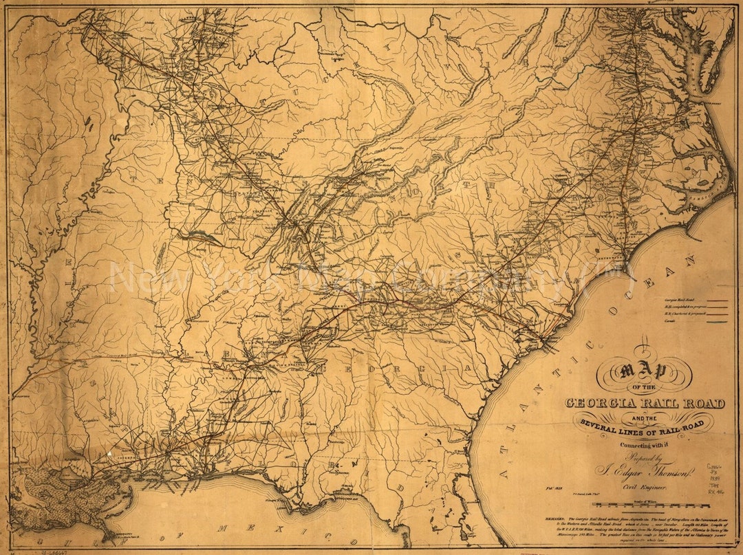Map 1839 Map A Map of the Georgia Rail Road and the Several Lines of ...