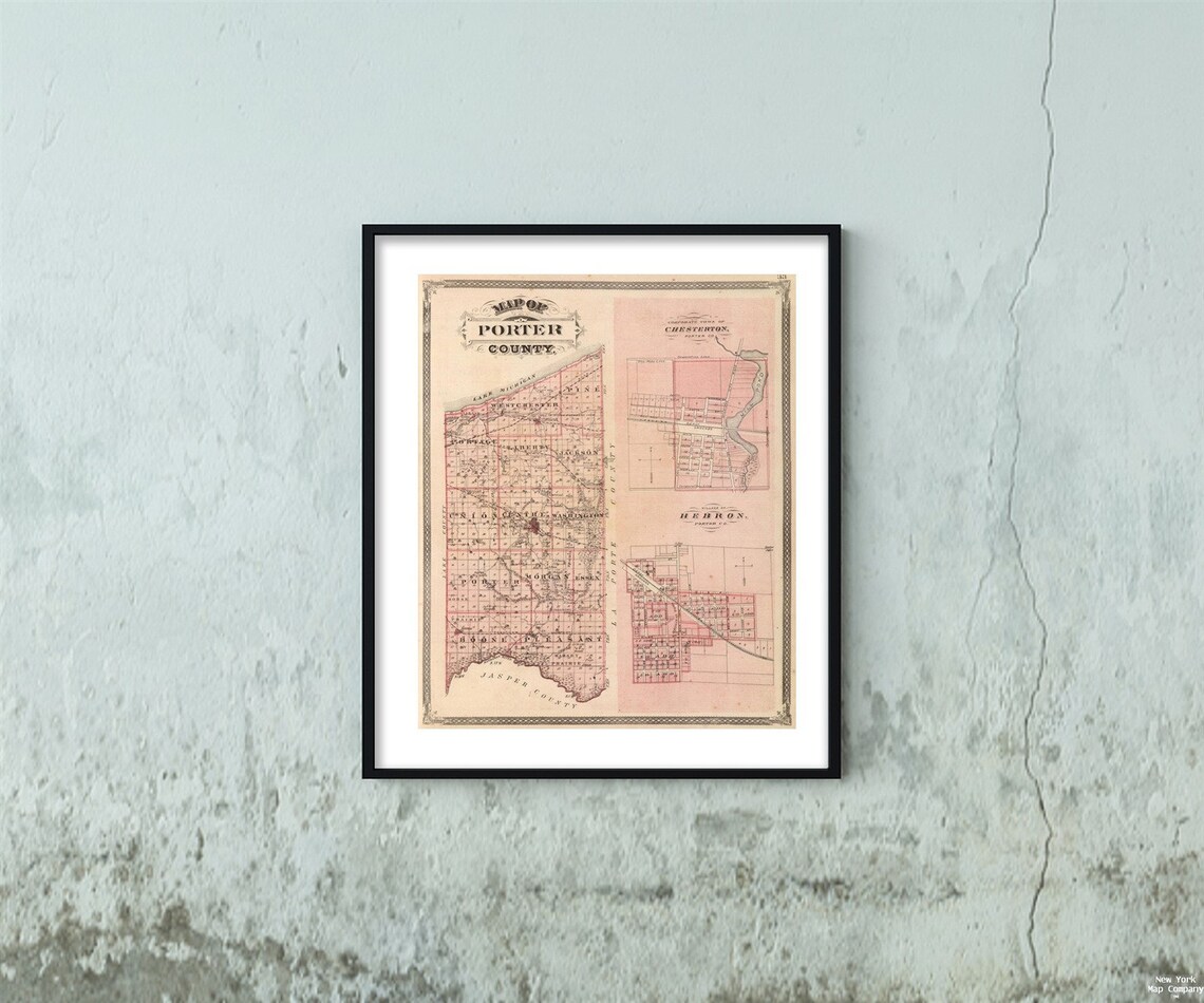 Map Map of Porter County. with Corporate Town of | Etsy