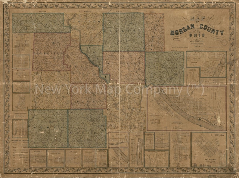 Map 1854 Map of Morgan County Ohio Cadastral Cities and - Etsy
