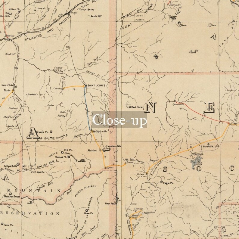 Map 1884 Map Arizona New Mexico Post Route of the | Etsy