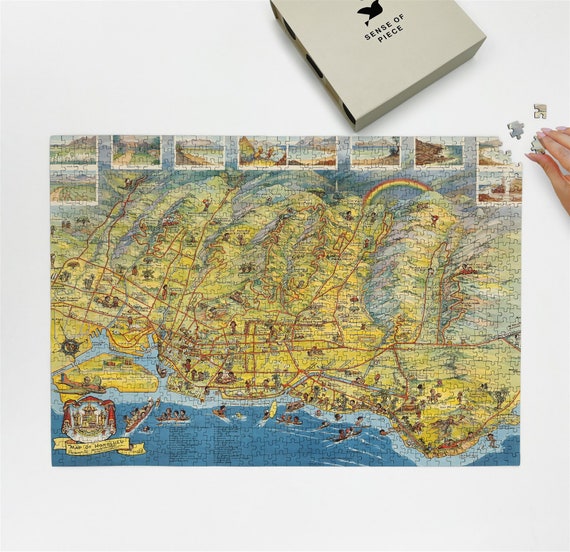 1000 Piece Puzzle 1948 Pictorial Map of Honolulu. Cartograph - Etsy