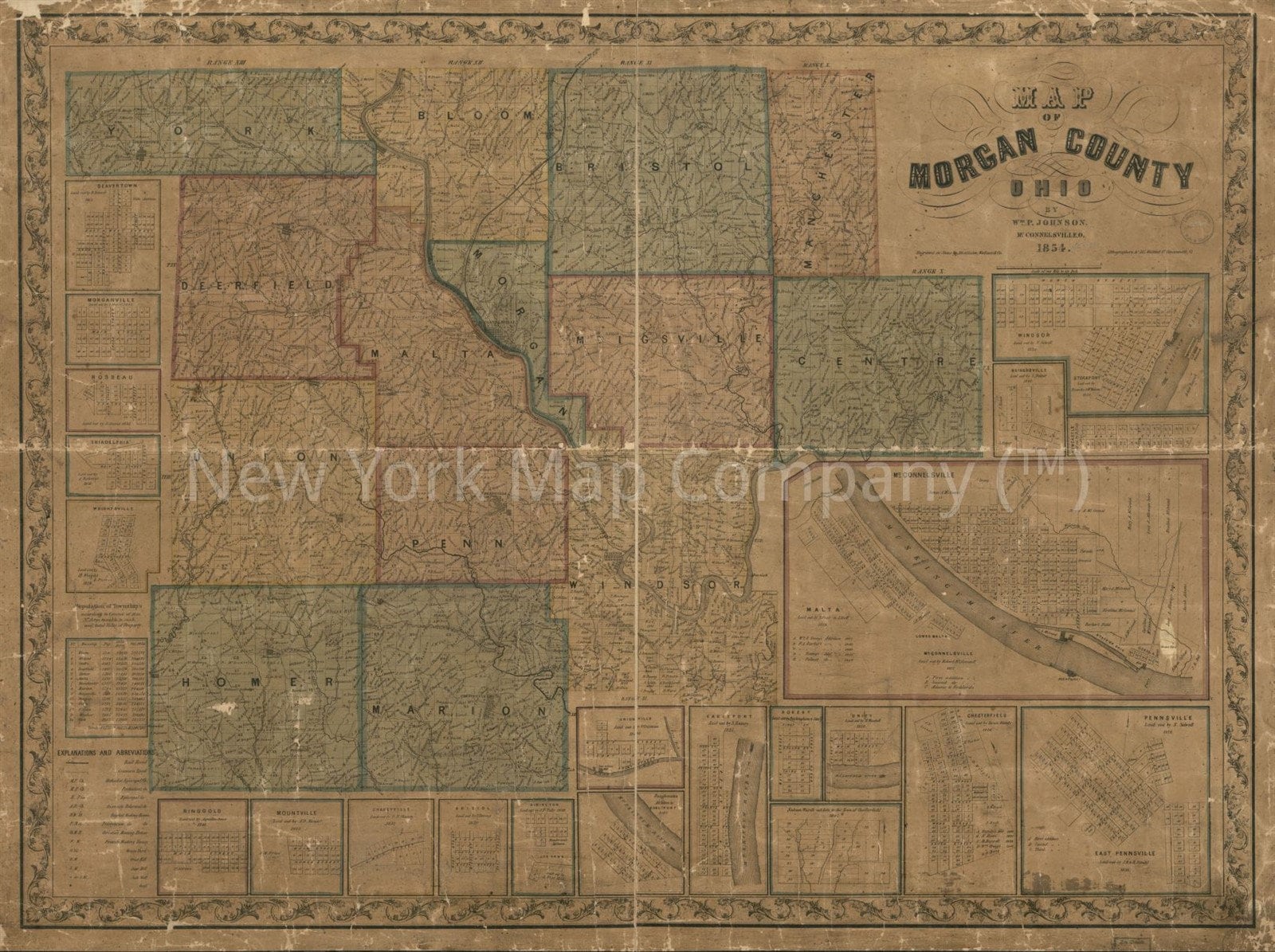Map 1854 Map of Morgan County Ohio Cadastral Cities and | Etsy
