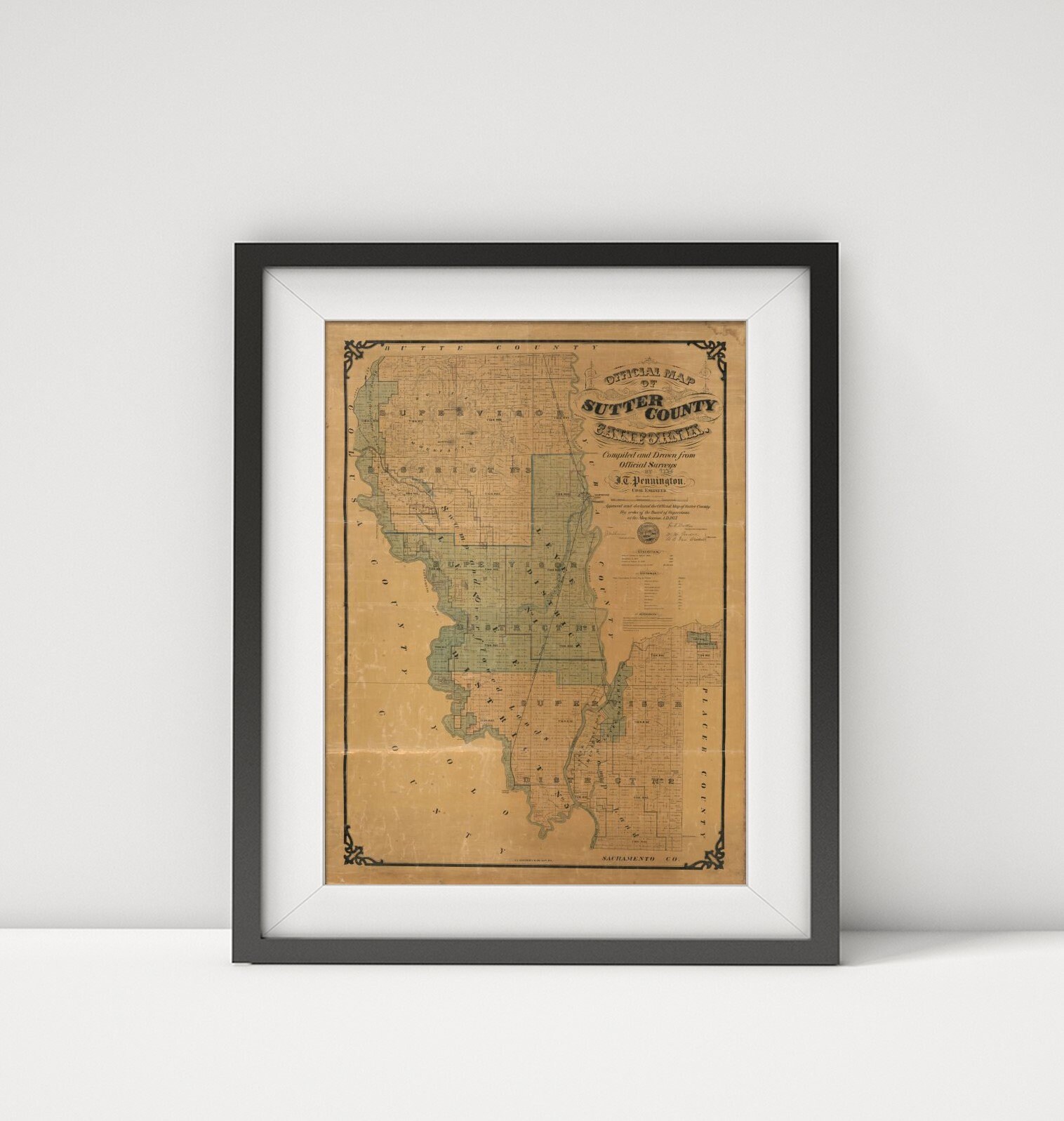 1873 Map Official Map of Sutter County California - Etsy