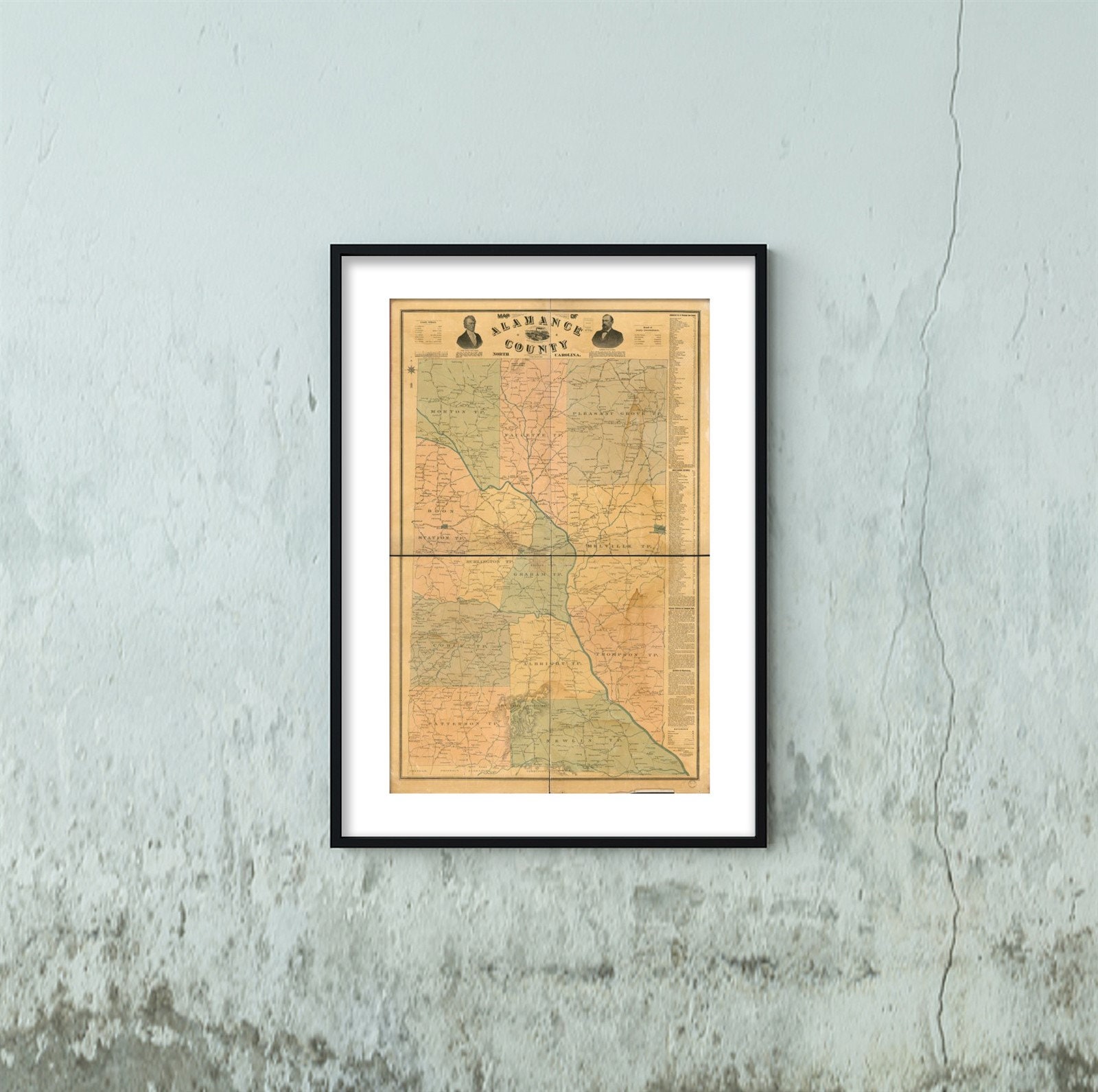 Map 1893 Map of Alamance County North Carolina Alamance | Etsy