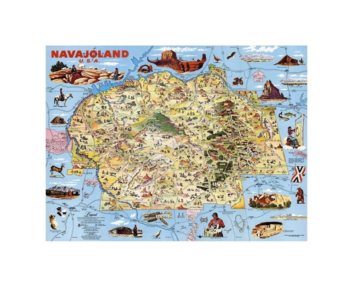 Navajoland U.S.A. Map Full Color Illustrated. Navajoland - Etsy