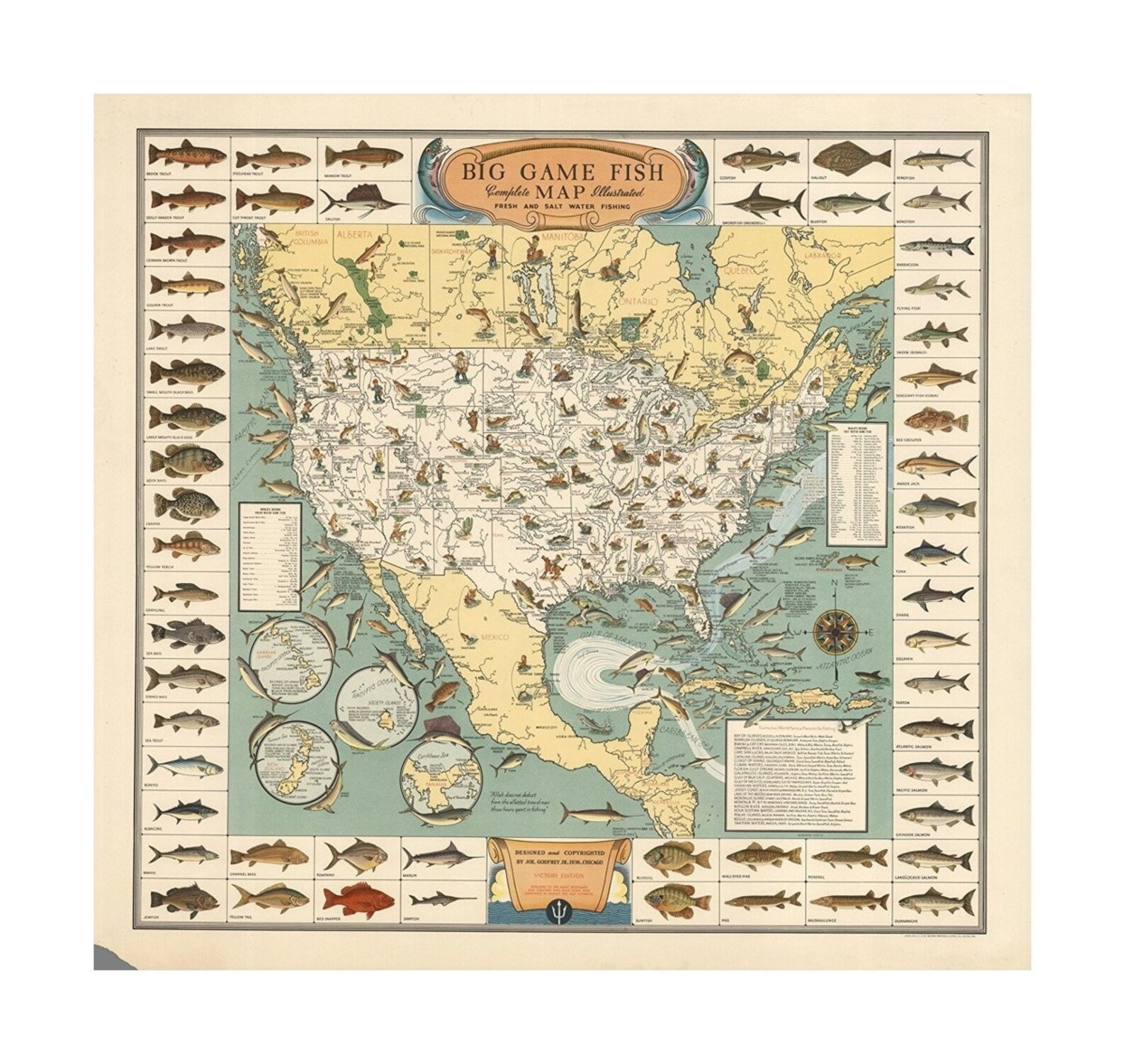 Map Big Game Fish Complete Map Illustrated Fresh and Salt - Etsy