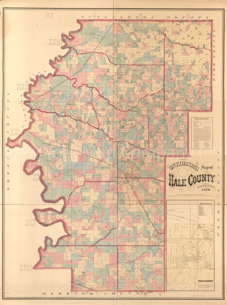 1870 Map Snedecor's Map of Hale County Alabama. Entered - Etsy