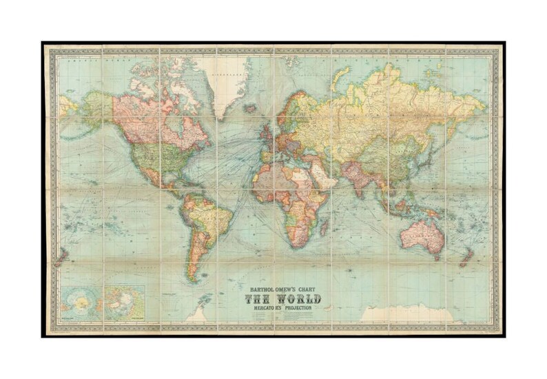 Map: 1914 Map World Bartholomew's Chart of the World on - Etsy