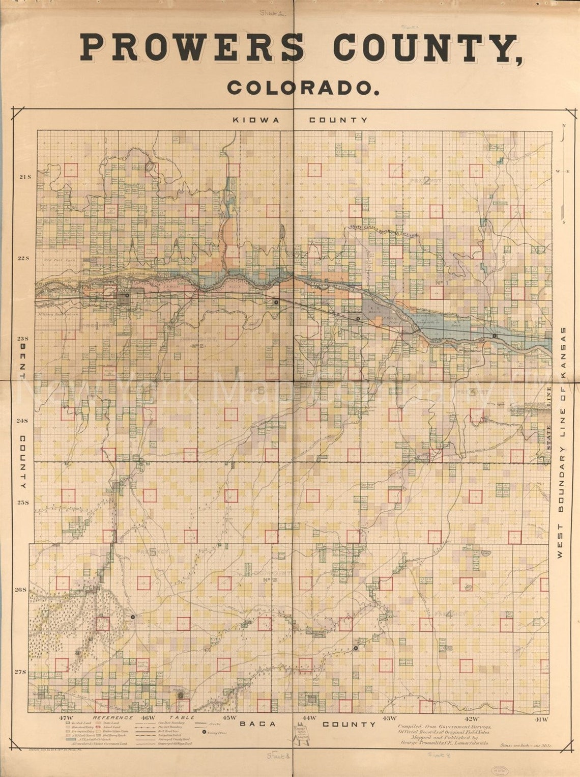 Map 1889 Map Prowers County Colorado Cadastral Colorado | Etsy
