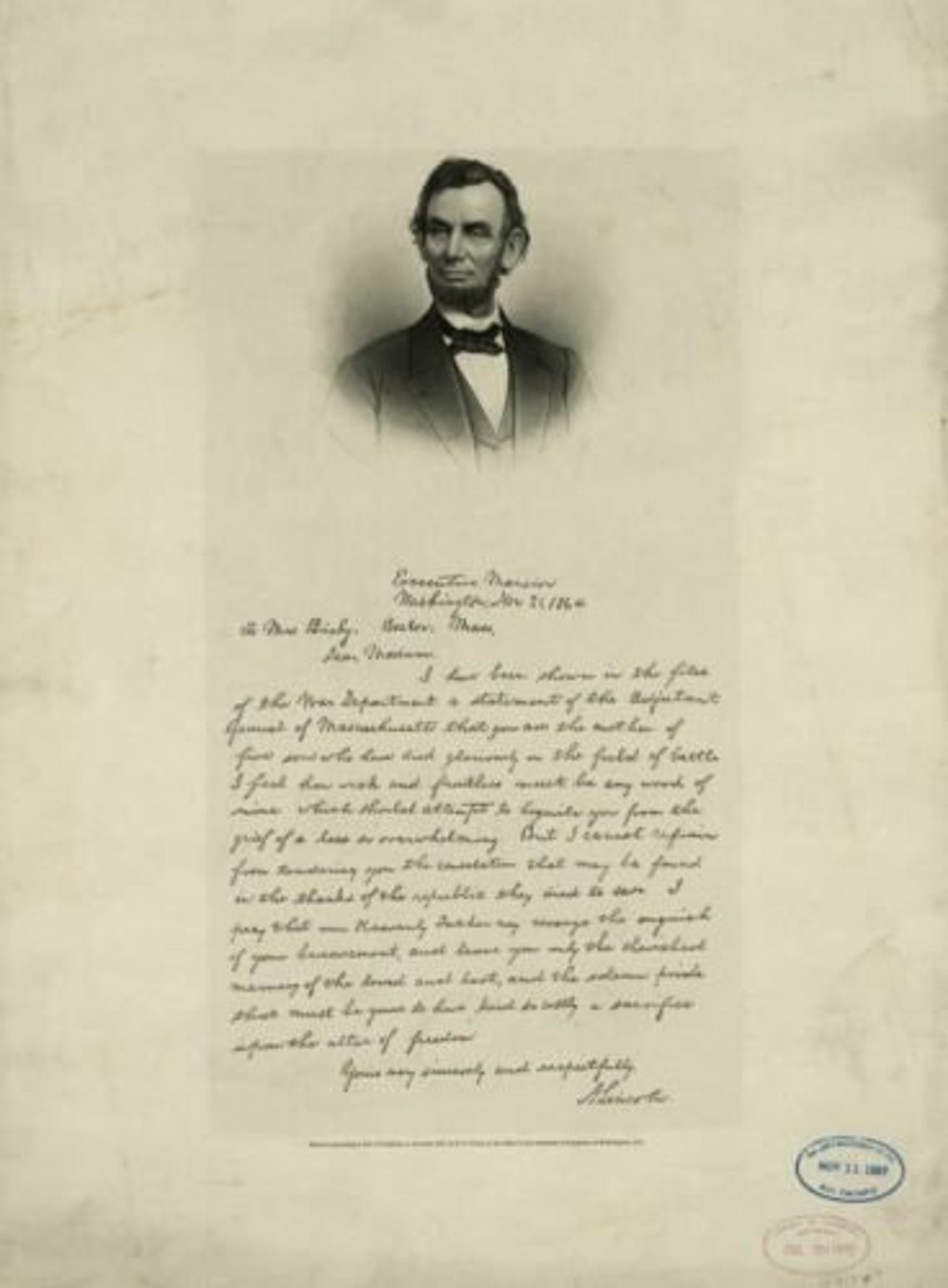 Photo: of Letter From Abraham Lincoln to Mrs. Bixby 1891 - Etsy