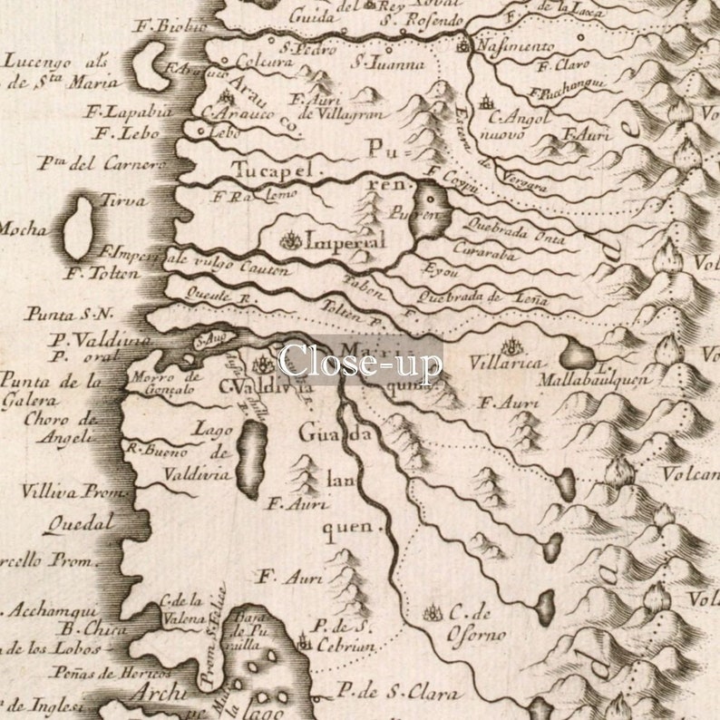 1656 Map Chile Le Chili Relief Shown Pictorially. - Etsy