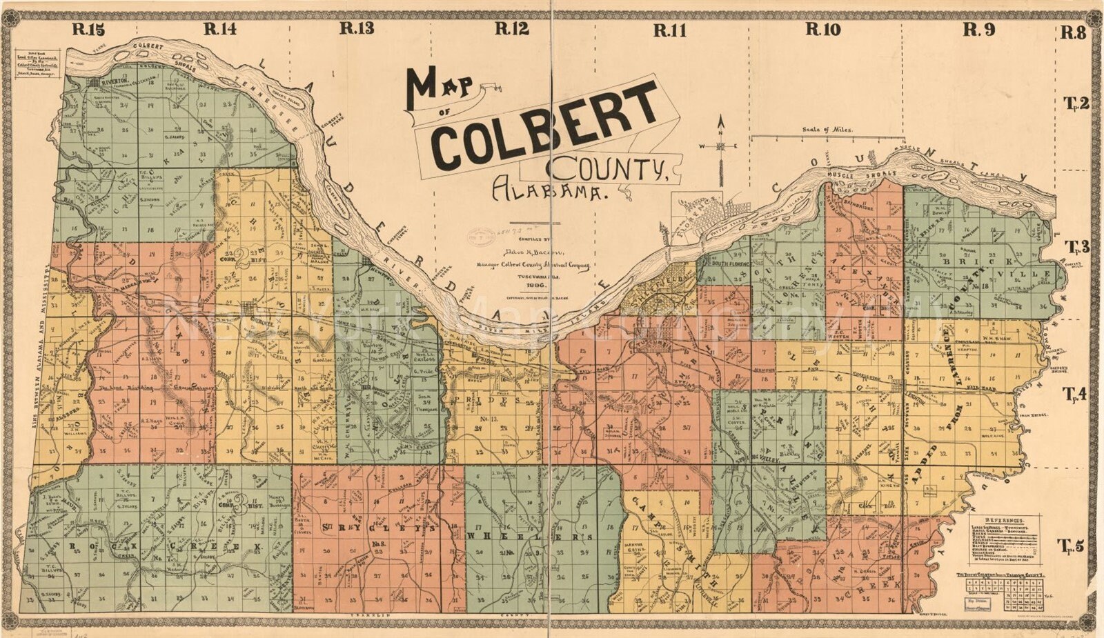 Map 1896 Map of Colbert County Alabama the Part of Colbert | Etsy