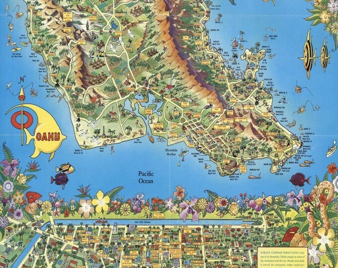 1000 Piece Puzzle | 1950 A Pic-tour Map of Honolulu | Waikiki Beach and ...