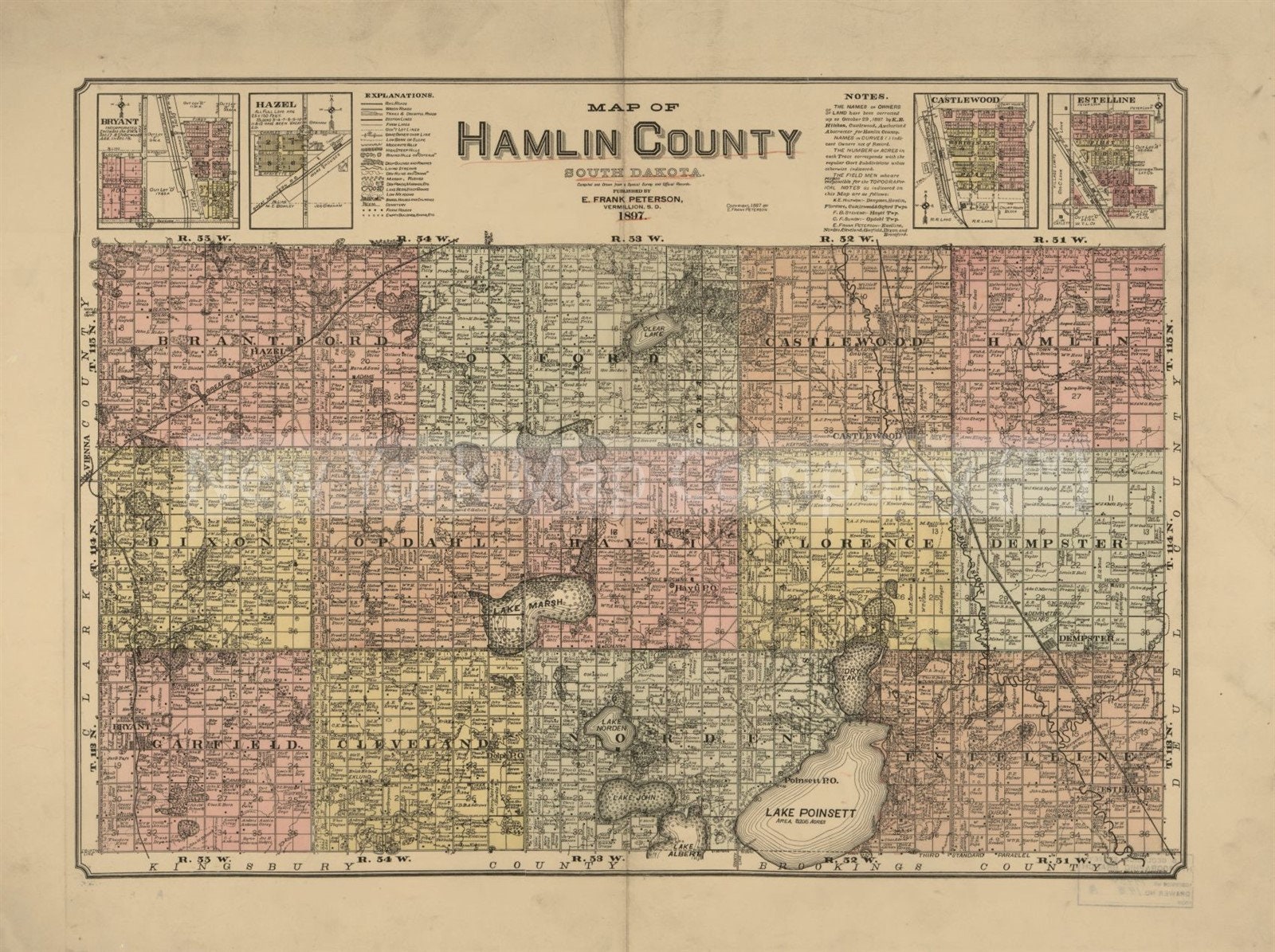 Map 1897 Map of Hamlin County South Dakota: Compiled and | Etsy