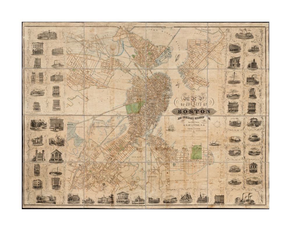 Map 1852 Map Boston of the City of Boston and Immediate | Etsy