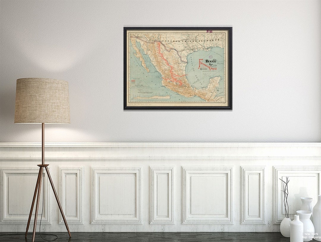Map 1884 Map Mexico Mexico Mapa De Las Lineas Del Ferrocarril - Etsy