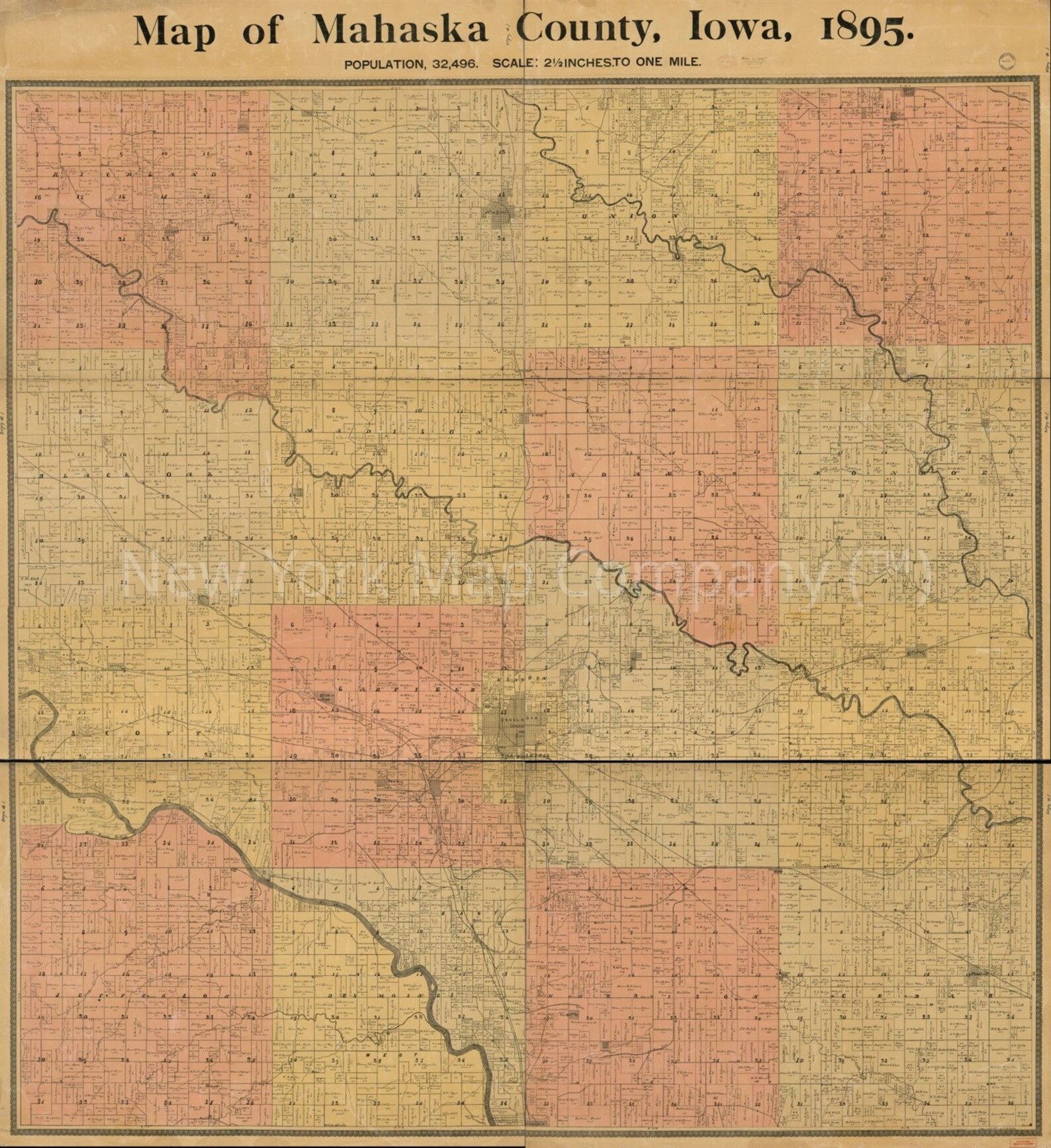 Map 1895 Map of Mahaska County Iowa 1895 Cadastral Iowa - Etsy