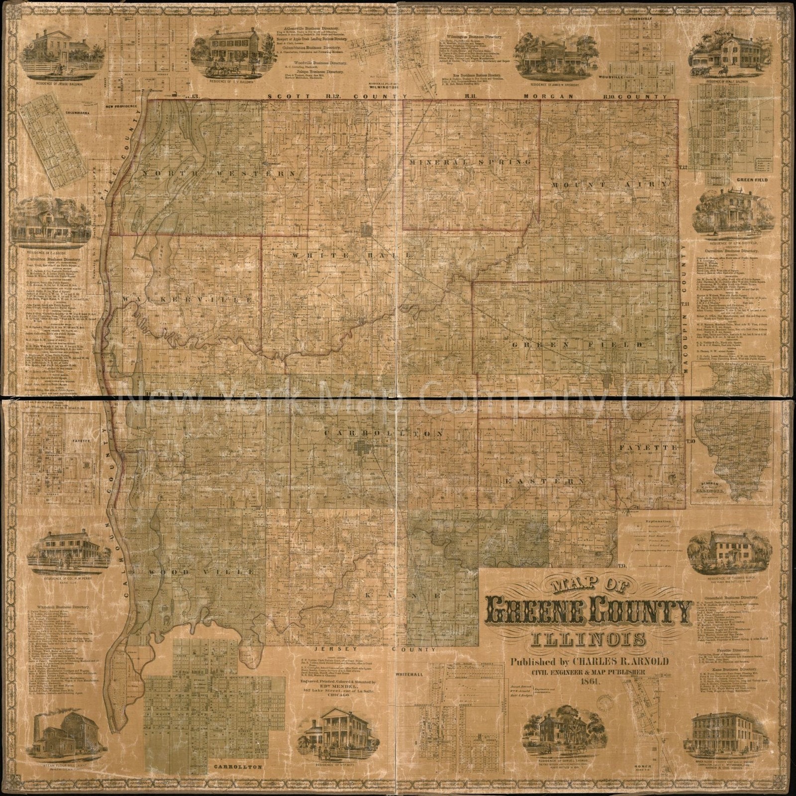 Map 1861 Map of Greene County Illinois Cadastral Greene | Etsy