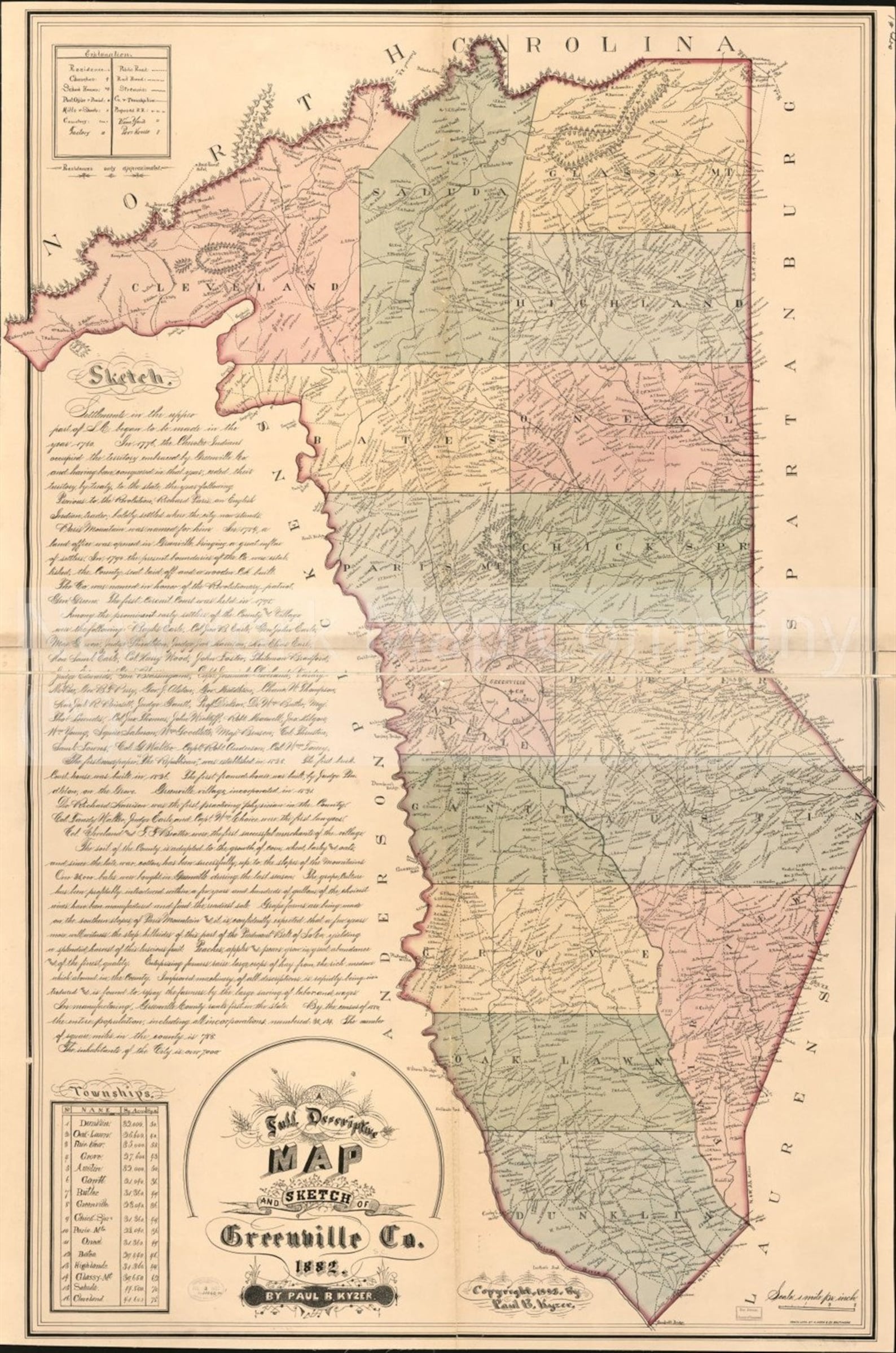 Map 1882 Map A Full Descriptive Map and Sketch of Greenville - Etsy