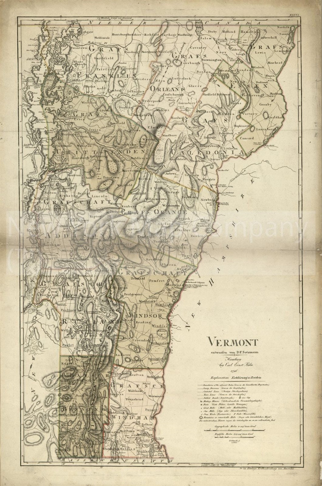 1796 Map Vermont Early Vermont Shows Counties and Minor | Etsy