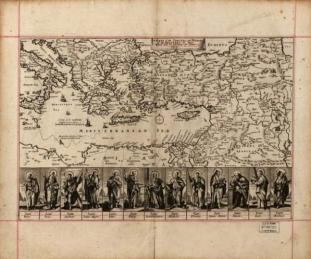 1680 Map A Mapp of the Travels and Voyages of the Apostles in - Etsy