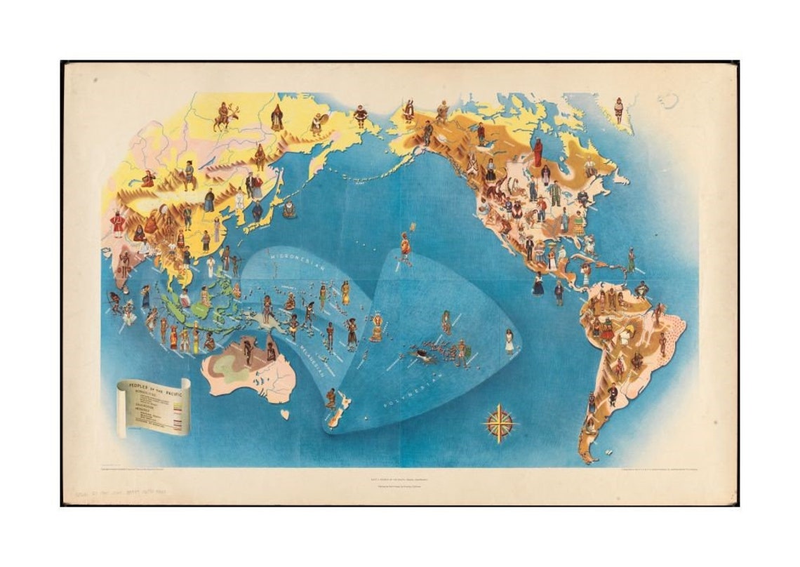 1940 Map Pacific Ocean Peoples of the Pacific Issued as Plate - Etsy