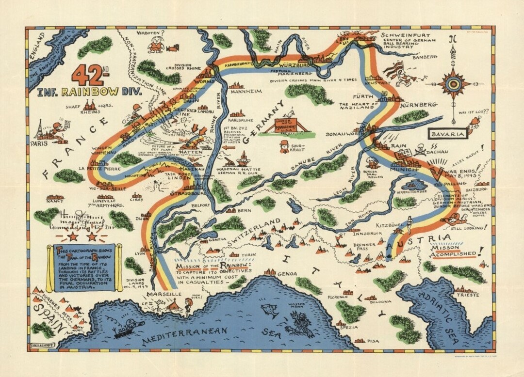 1945 Map of 42nd Infantry Rainbow Division U.S. Army 1000 - Etsy