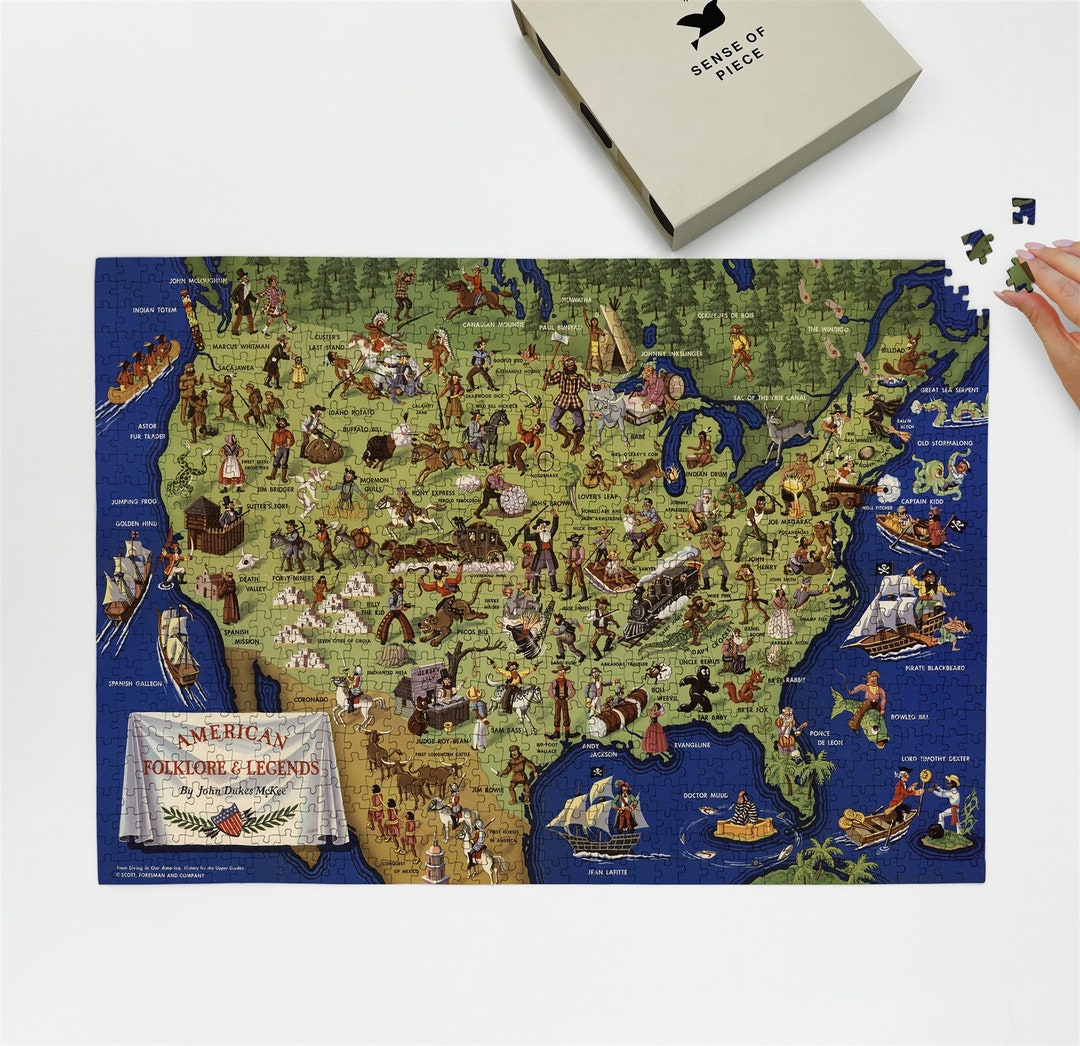1950 Map of American Folklore & Legends 1000 Piece Adult - Etsy