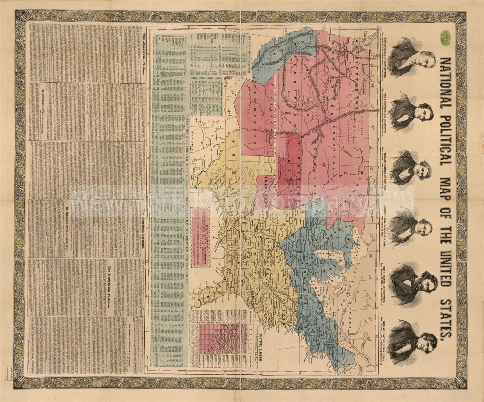 Map 1856 Map National Political Map of the United States - Etsy