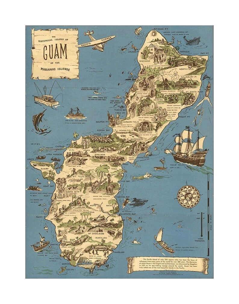 1958 Map of Island of Guam Vintage Fine Art Reproduction | Etsy