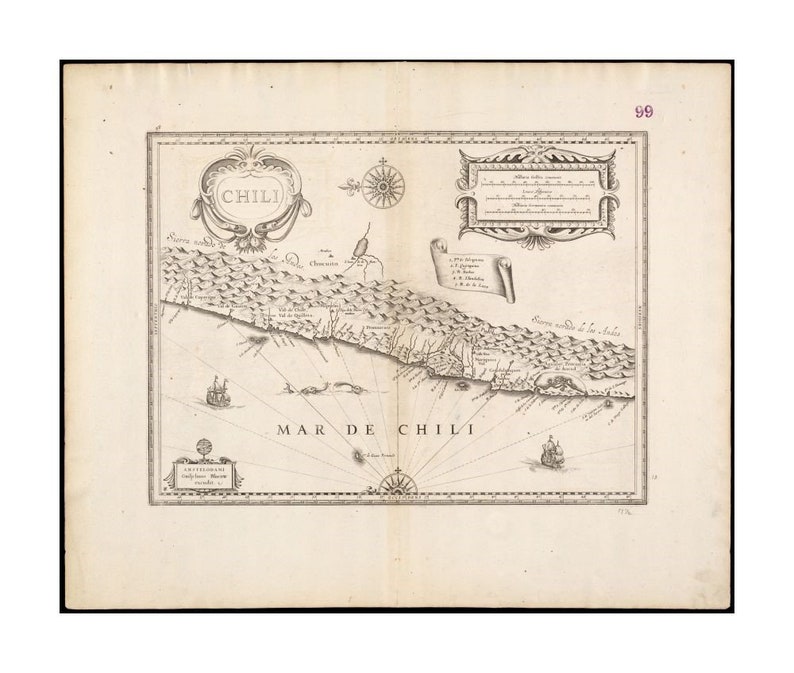 1630 Map Chile Chili Collection of old maps Relief shown | Etsy
