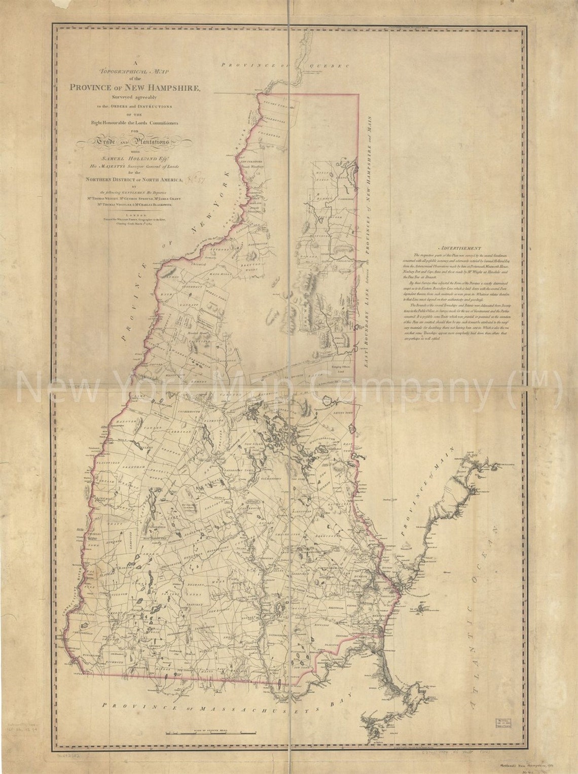 1784 Map A Topographical Map of the Province of New - Etsy