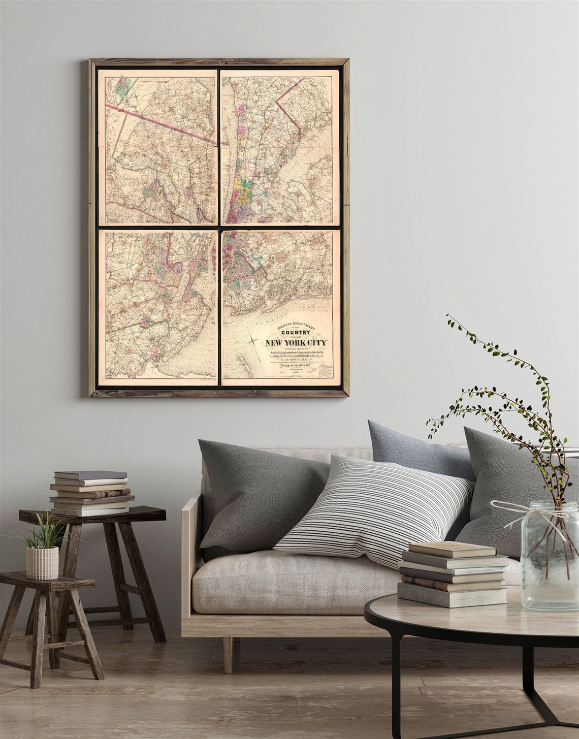 Map 1887 Map Driving Road Chart of the Country Surrounding - Etsy