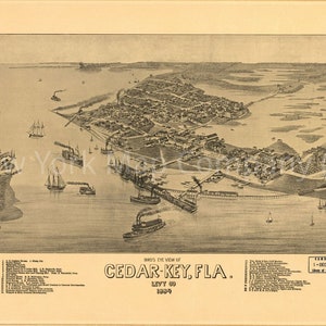 Map 1884 Map Bird's Eye View of Cedar-key Fla. Levy Co. - Etsy