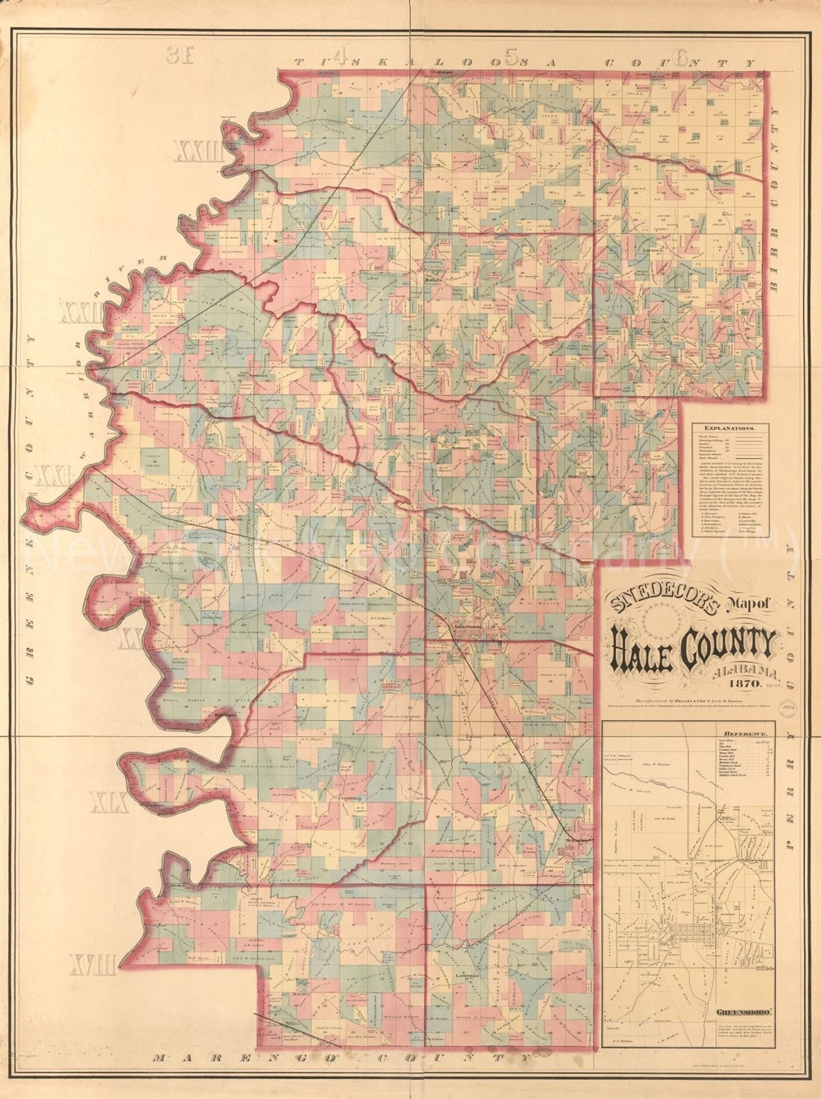 1870 Map Snedecor's Map of Hale County Alabama. Entered | Etsy