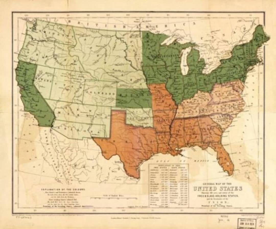 Map 1857 Map General Map of the United States Showing the - Etsy UK