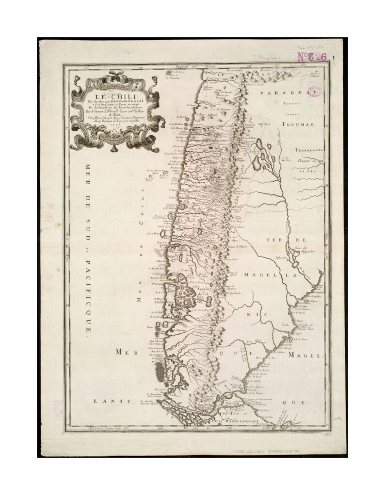 1656 Map Chile Le Chili Relief Shown Pictorially. - Etsy