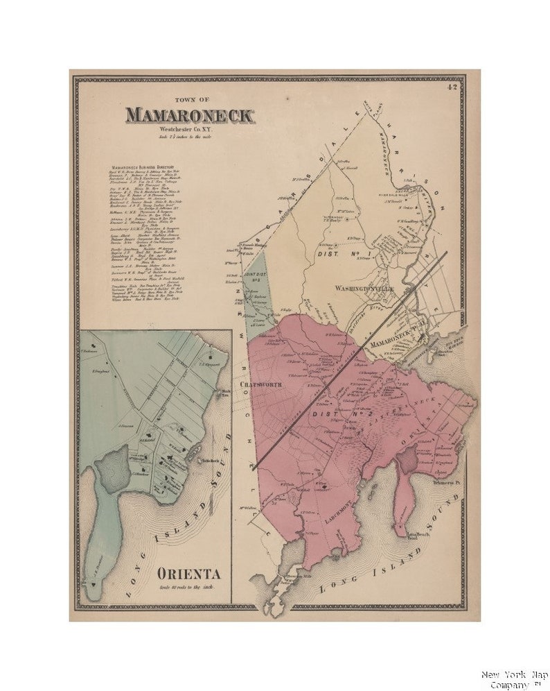 Map 1868 Map of New York Plate 42: Town of Mamaroneck - Etsy