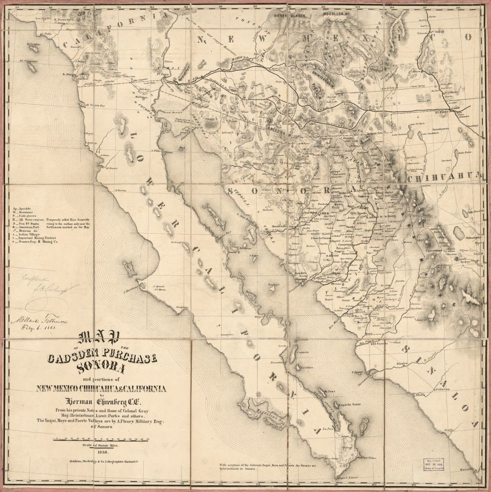 Map 1858 Map of the Gadsden Purchase: Sonora and Portions of - Etsy