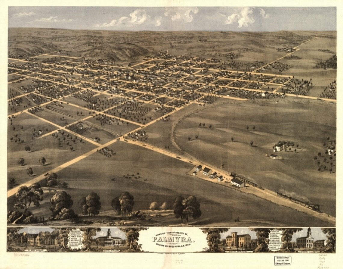 Map 1869 Map Bird's Eye View of the City of Palmyra - Etsy