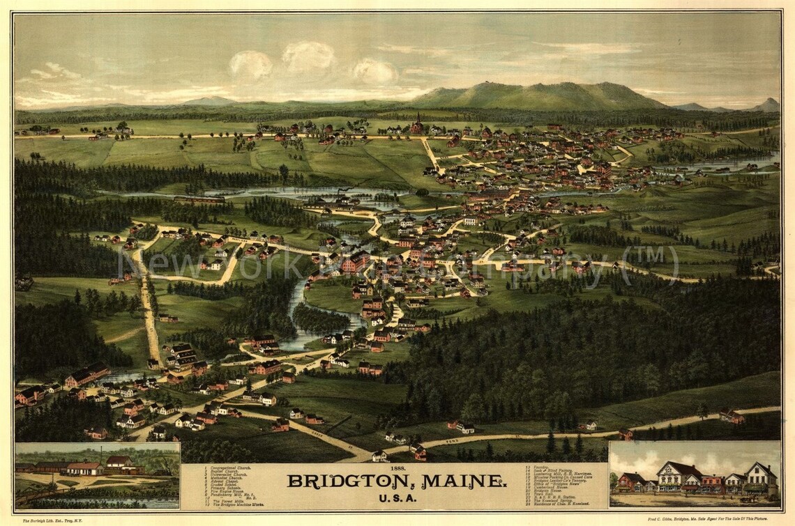 Map 1888 Map Bridgton Maine U.S.A.: 1888 Fred C. Gibbs - Etsy
