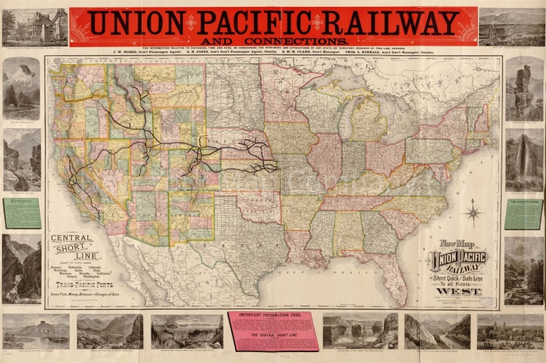 Map 1883 Map New Map of the Union Pacific Railway the Short - Etsy