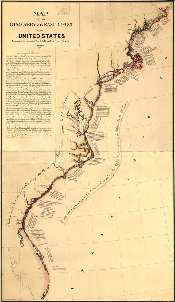 Map 1856 Map of the Discovery of the .. Map Subjects: Atlantic | Etsy