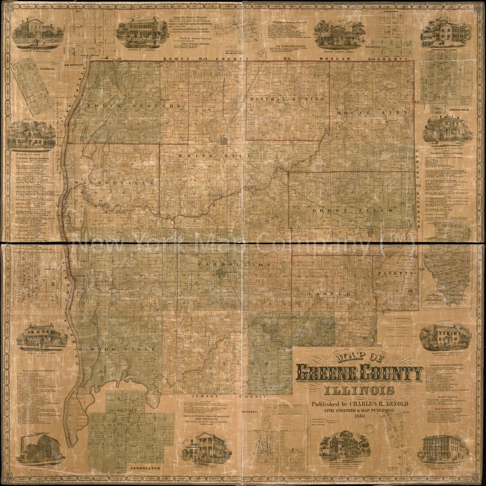 Map 1861 Map of Greene County Illinois Cadastral Greene | Etsy