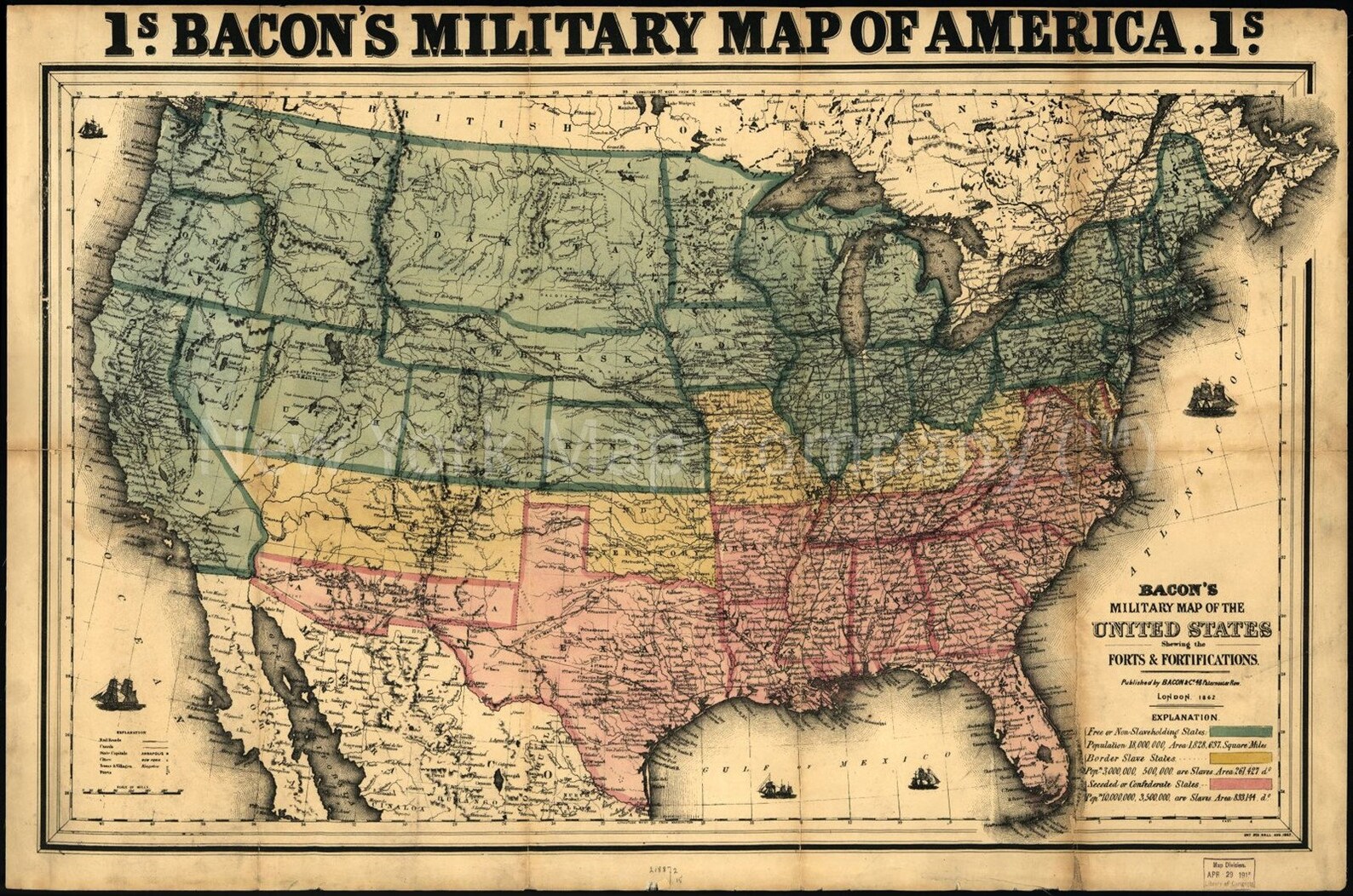 Map 1862 Map Bacon's Military Map of the United States | Etsy