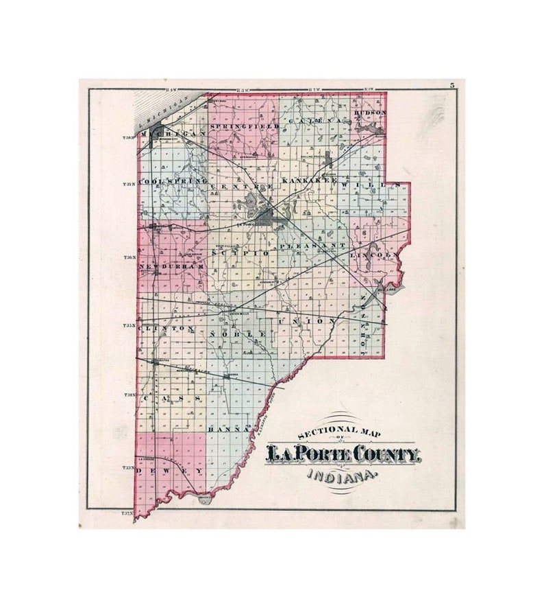 Sectional Map of Laporte County Indiana. an Illustrated - Etsy
