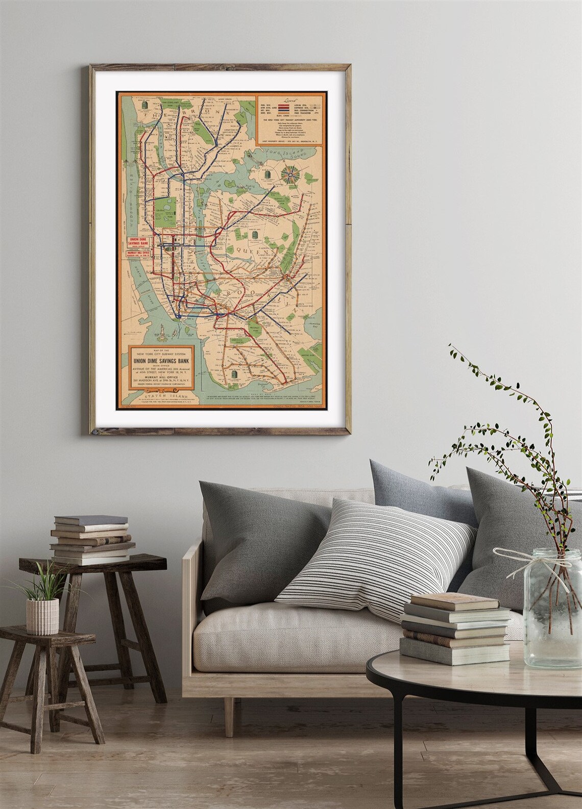 1954 Map of New York City Subway Subway System Map of New - Etsy