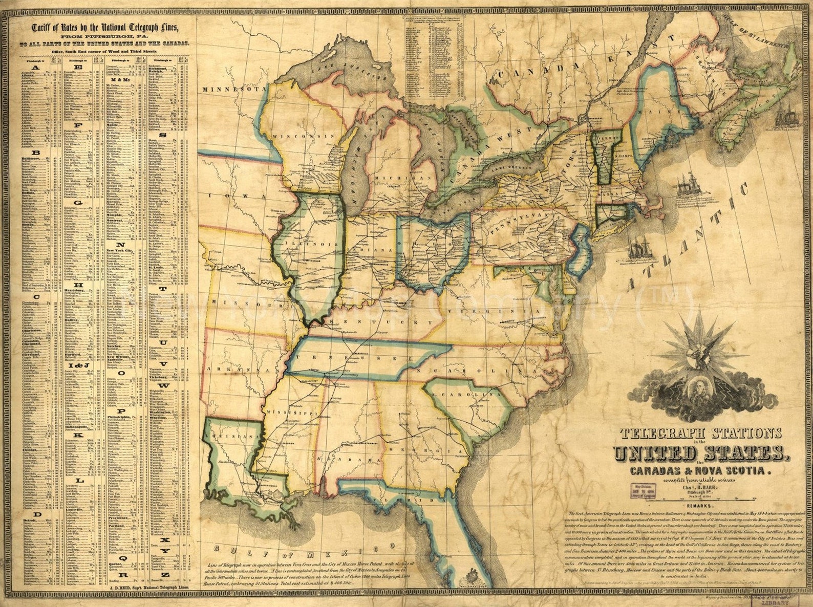 Map 1853 Map Telegraph Stations in the United States the - Etsy