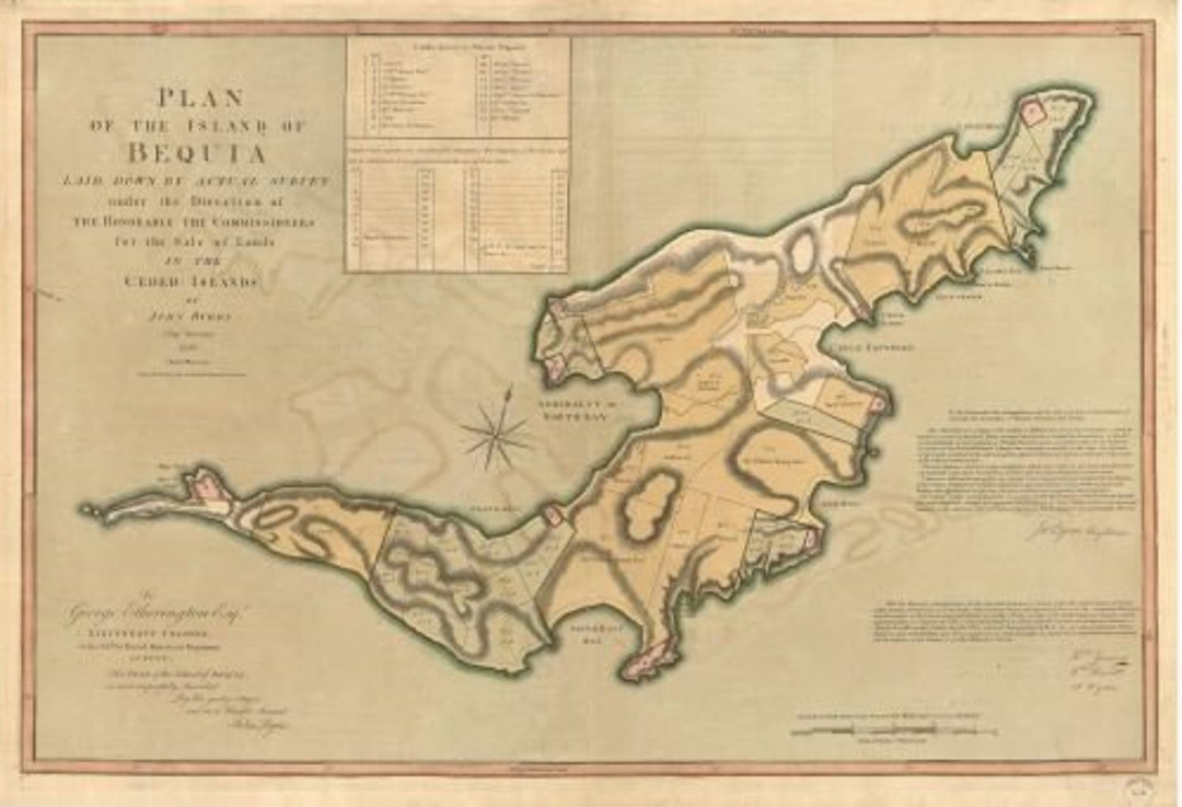 Map of Plan of the Island of Bequia Laid Down by Actual Survey - Etsy
