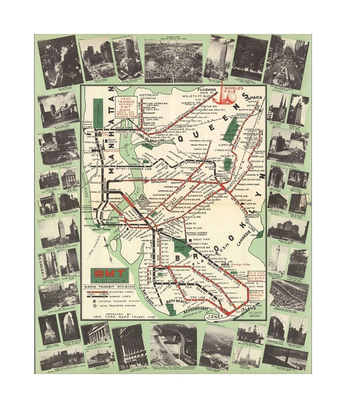 Map BMT Rapid Transit Lines: Travel Guide to World's Fair | Etsy